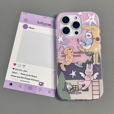 紫色适用华为pocket2折叠屏mateX6手机壳p50晚安zflip3/4/5治愈VIVOX荣耀V月亮睡帽小狗oppofindn3flip软套女