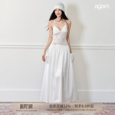 AGAM来赛尔蕾丝拼接吊带连衣裙
