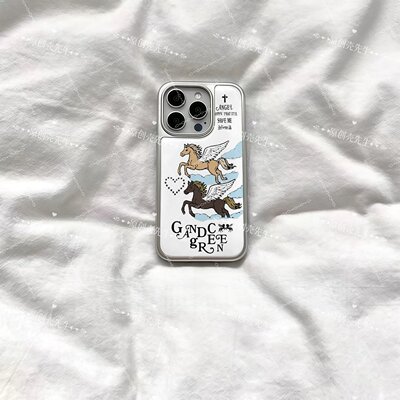 ins复古可爱飞马马年电镀银磁吸适用苹果iPhone17promax手机壳1615pro小米1415Pro华为mate60p70三星S23防摔