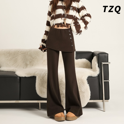 韩系假两件屁帘加绒微喇牛仔裤女