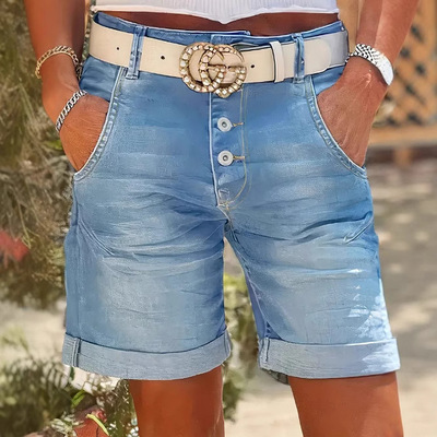 Summer Elastic High Waist Denim Women's shorts 牛仔女式短裤