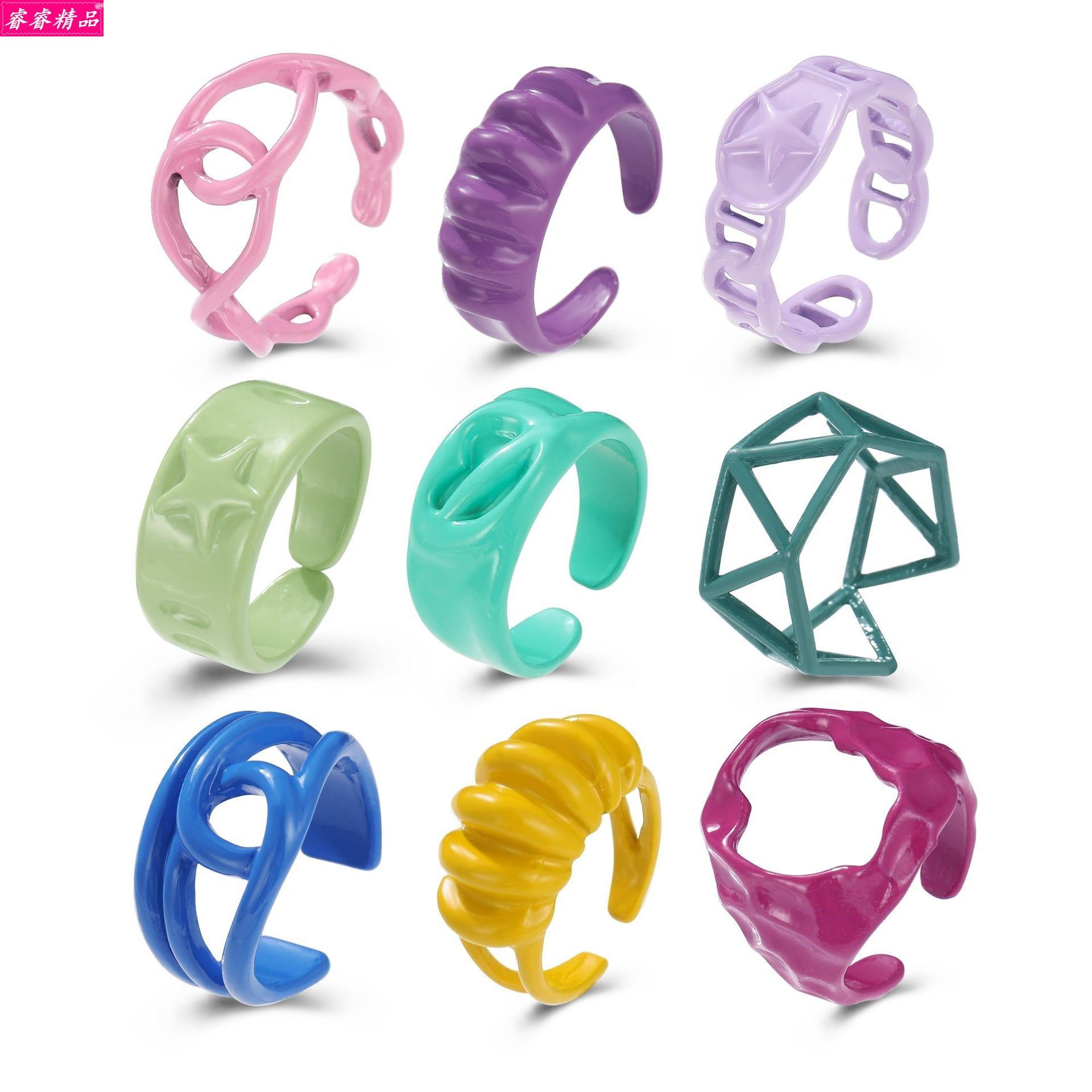 Colored hollow rings ladies open alloy spray paint ring戒指_虎窝淘