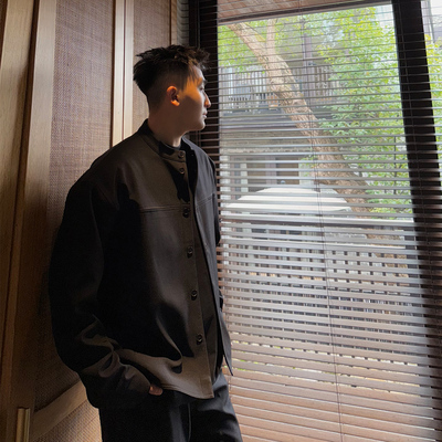 SANBAI黑色无帽纽扣夹克