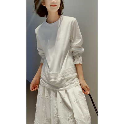 棉VTG镂空花边精工刺绣慵懒上衣