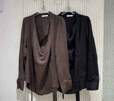 欧洲站2025冬季新款ph23时尚百搭荡领飘带设计感长袖衬衫上衣5007