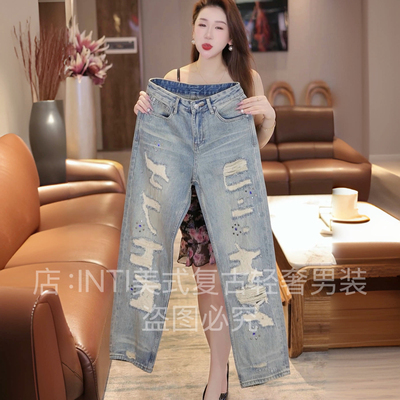 高端男士宽松直筒牛仔裤