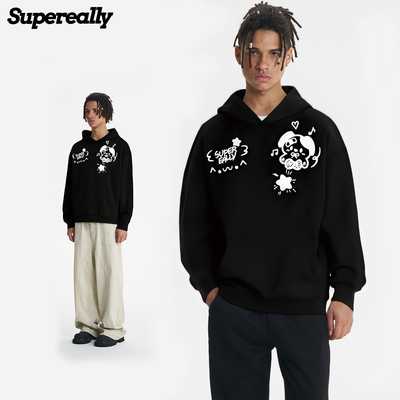 supereally  美式复古卡通狗狗印花宽松休闲百搭可爱男女同款卫衣
