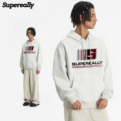 Supereally银狐绒幻影渐变美式套头长袖复合保暖宽松男女连帽卫衣