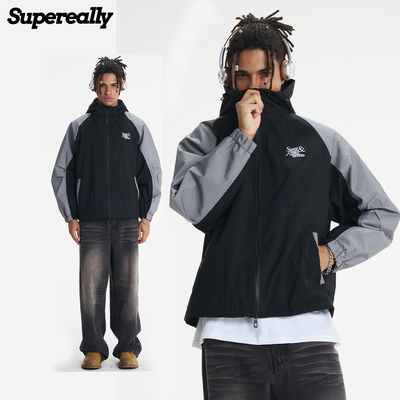 SUPEREALLY 撞色拼接刺绣logo美式机能风飞行员百搭开衫夹克