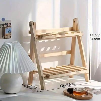 1pc Wooden Storage Shelf 2Tiers Desktop Organizer Shelves
