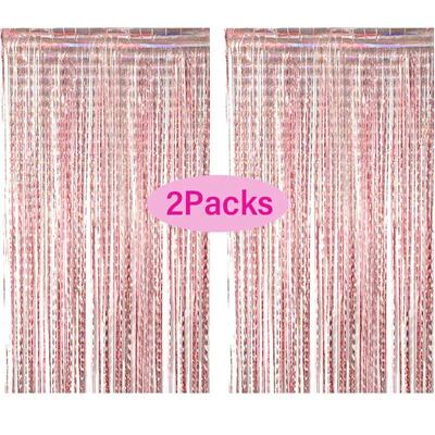 2 Pack Foil Curtain Silver Rose Gold Glitter Shimmer Fringer