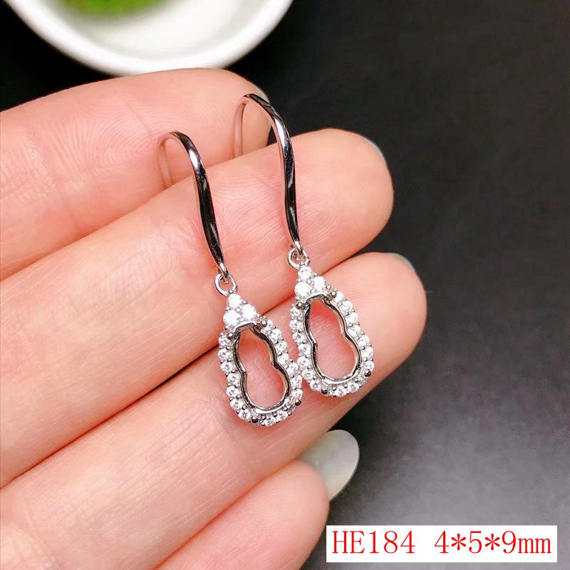 新S925纯银葫芦耳坠耳环银空托4*5*9mm时尚流行银耳饰DIY配件_虎窝淘