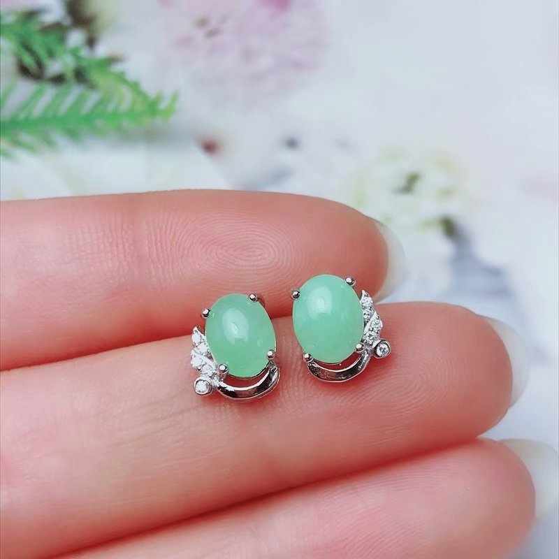 S925银耳钉椭圆空托尺寸 6*8mm来石代镶嵌翡翠绿松碧玺红宝石等_虎窝淘