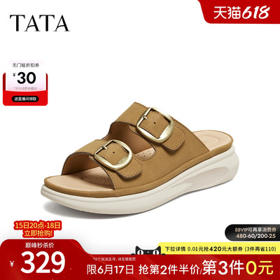TATA他她一字拖厚底凉鞋女外穿简约百搭时尚休闲女凉拖新CUA05BT6