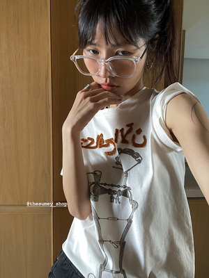 圆领套头铁链印花短袖