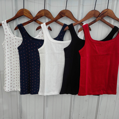 夏季女装提花罗纹印花背心