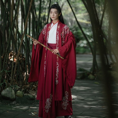 魏晋制汉服男女交领刺绣情侣学生