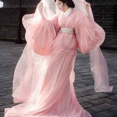 春夏汉服粉色战国袍复原甜美蕾丝