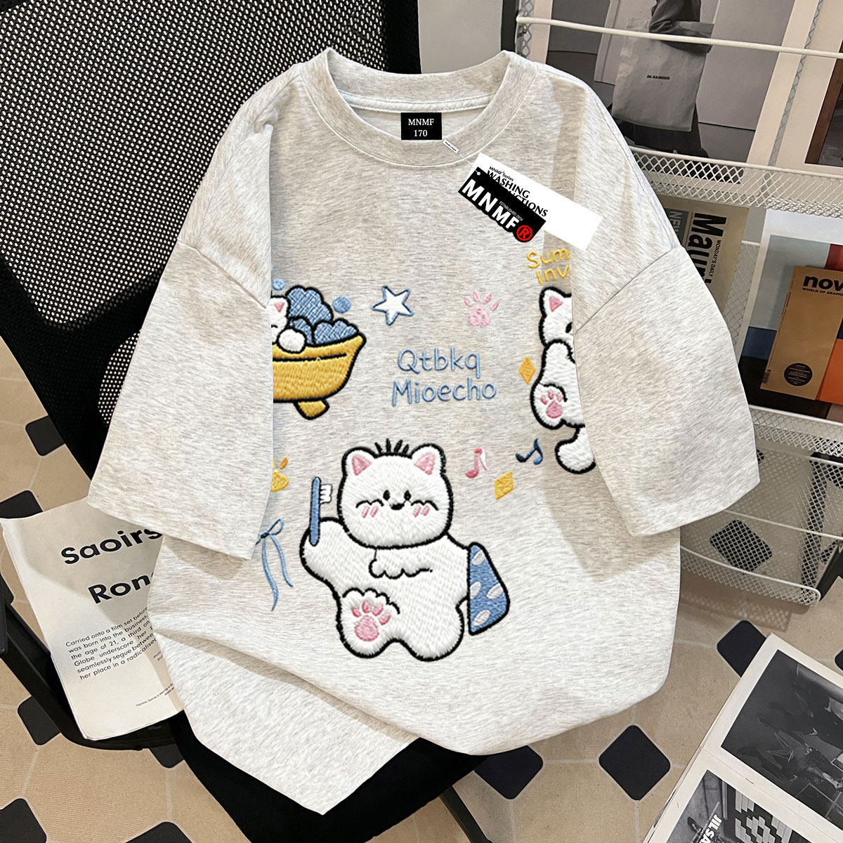 日系ins风创意感小狗印花男女童新款重磅短袖T恤中大童纯棉上衣潮
