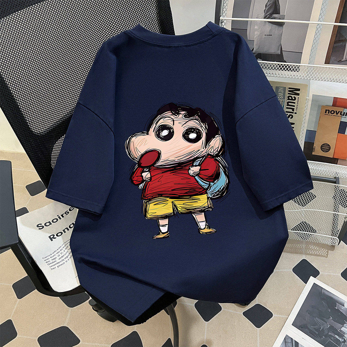 日系ins绘画风蜡笔小新印花夏季新款男女童纯棉短袖T恤百搭上衣服
