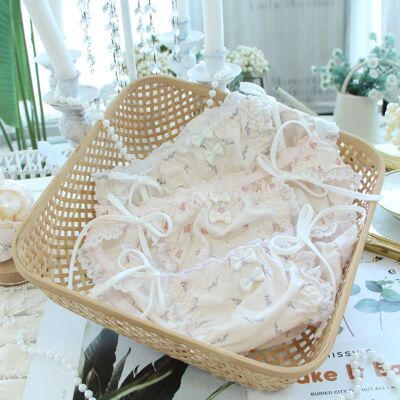 洛丽塔ins可爱内裤法式花卉氨纶棉绑带大码三角裤女系带能解开