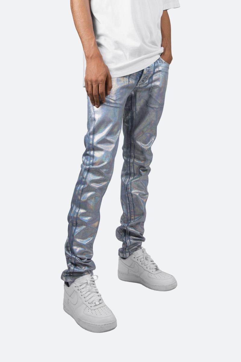 Mnml FOG风格银色涂层水洗修身小脚无拉链休闲流行牛仔裤男新品_虎窝淘