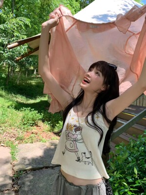 韩系刺绣修身显瘦短款吊带背心