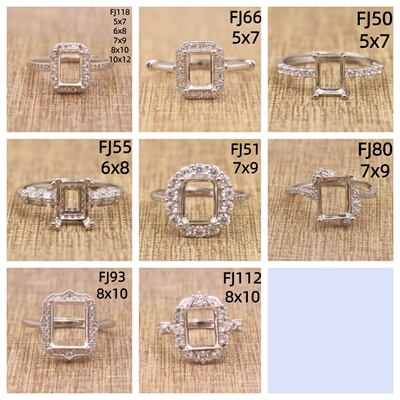 925纯银戒指空托 豪华长方形 组合 代加工镶嵌戒托 首饰DIY  活口