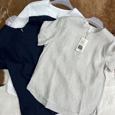 新款 100%亚麻 中式国风 盘扣半开襟 圆领亚麻短袖套头衬衫  5307