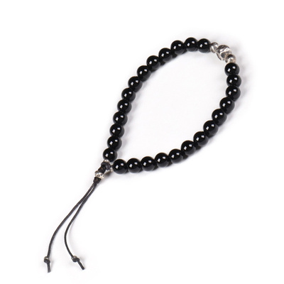 蜡绳银珠黑玛瑙珠可调手链
