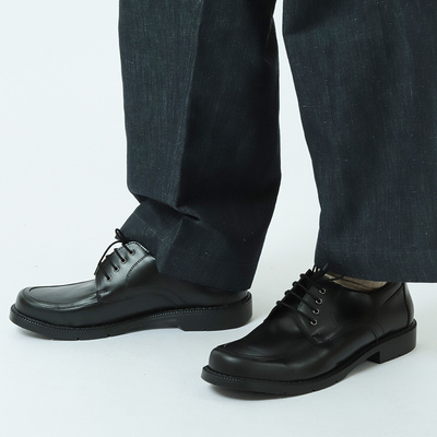 义大利牛皮革工装柔软皮鞋黑