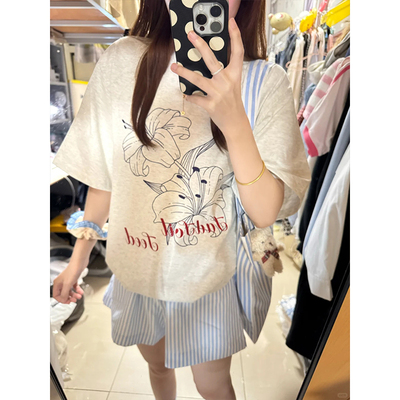 SadSoil蓝色条纹短裤女夏季新款高腰显瘦百搭阔腿运动热裤ins潮流