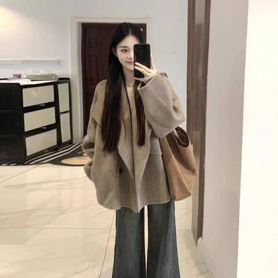 咖色双面羊绒毛呢子大衣外套女2025秋冬季新款小个子赫本风高级感