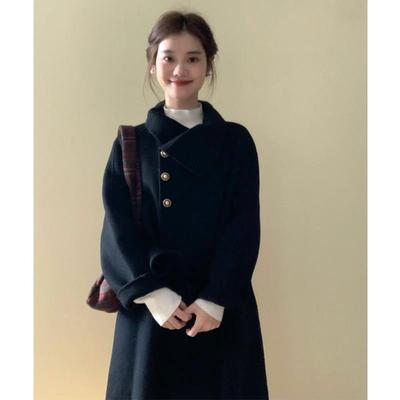 加厚黑色呢子大衣女秋冬季高级感毛呢外套2024年新款小个子赫本风