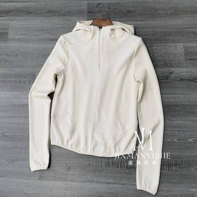 设计感多片拼接含羊毛混纺半拉链加绒修身连帽卫衣叠穿显瘦帽衫女