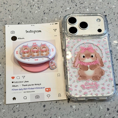 碎花兔子吊坠磁吸支架适用oppo realme NEO8/GT5真我13/GT2大师探索GT8pro可爱neo6se手机壳16PRO+14/12透V70
