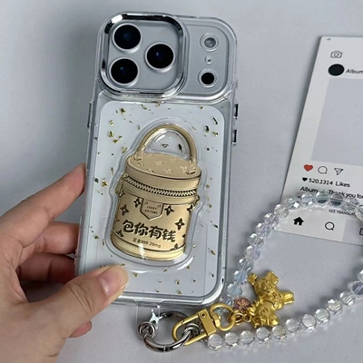 手工滴胶金箔适用iphone16苹果14手机壳13proma简约14pro大孔17promax带手链12小众11硅胶XSMAX马上有钱XR透