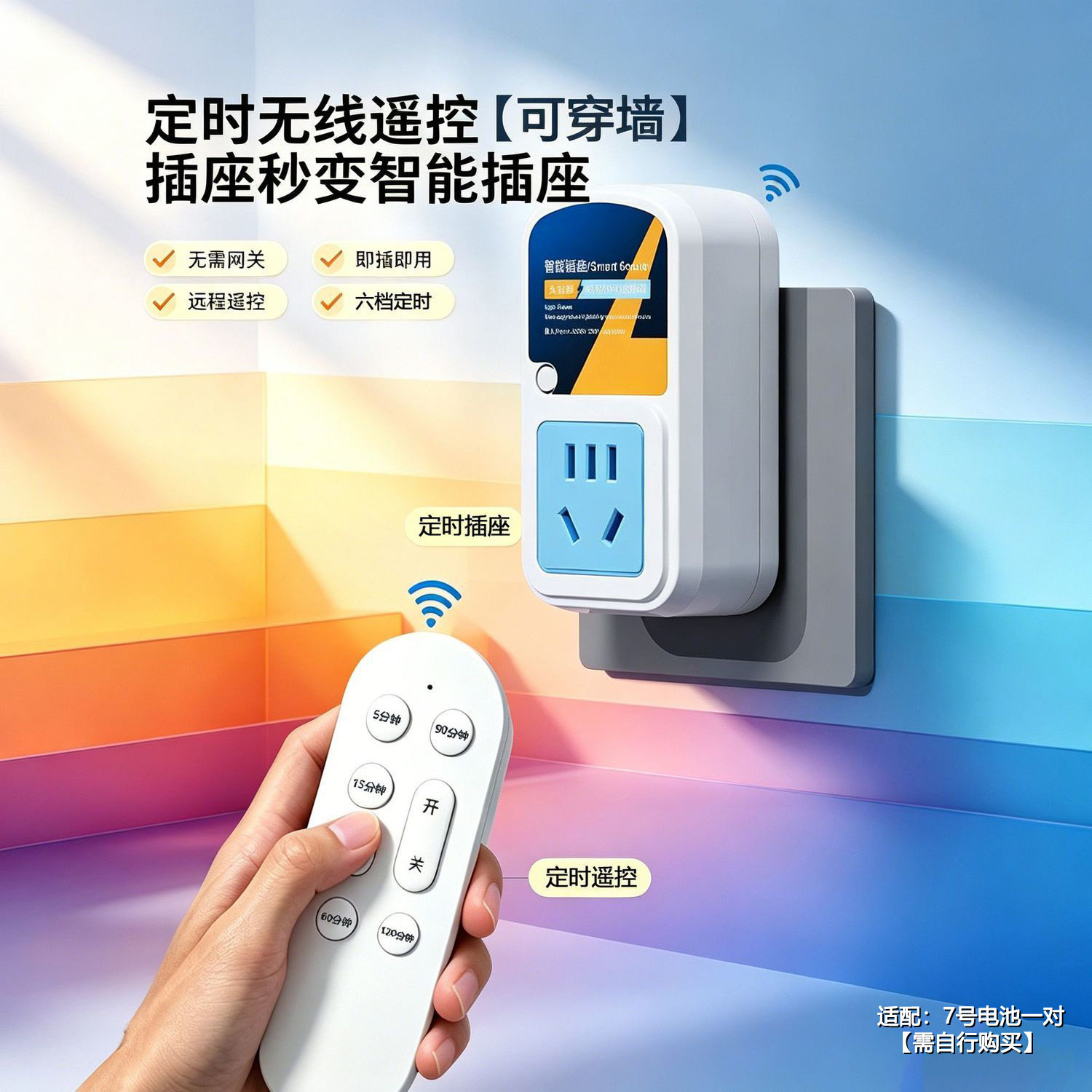 【遥控定时插座】智能穿墙无线远程家用免布线灯具电源插风扇10A