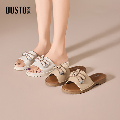 大东沙滩拖鞋女鞋2025夏季新款休闲方跟低跟套脚蝴蝶结X0234