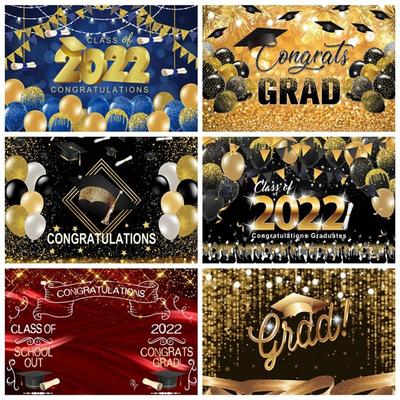 Graduation Party Backdrop Class of 2023 Black and Golden Gli