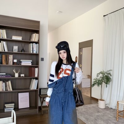 实拍实价 私服背带裤 重工脏染水洗休闲美式工装阔腿裤女