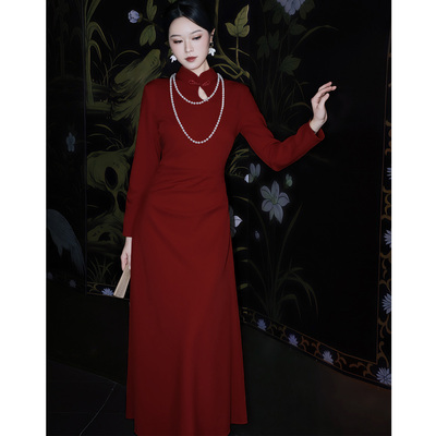 新中式旗袍红色连衣裙女
