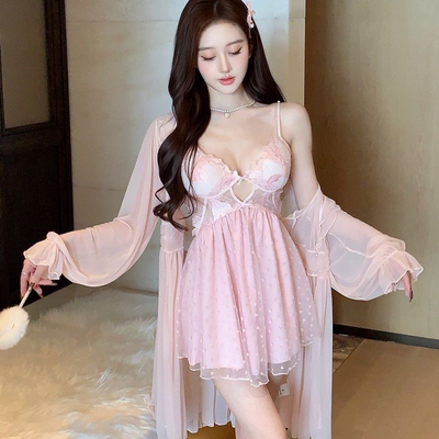2025新款夏季薄款带胸垫网纱吊带裙情调高级感纯欲款仙女飘飘睡裙