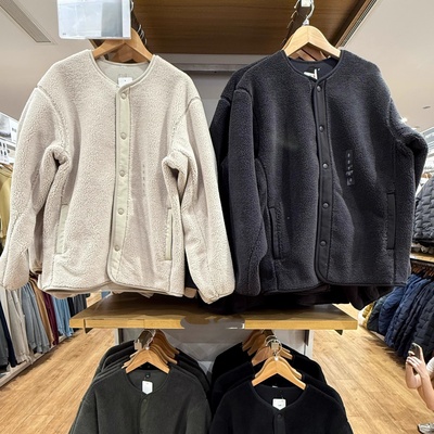 日系男装防风仿羊羔绒摇粒绒开衫长袖宽松圆领保暖外套冬季481183