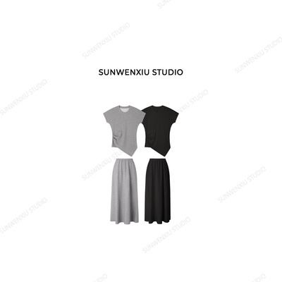 swx studio 小腰精套装 立裁拼接捏褶设计巨显瘦精梳棉两件套431A