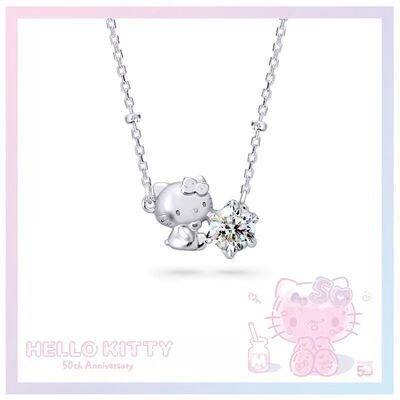 Hello Kitty 50th系列-凯蒂猫单钻项链卡通锁骨链礼物戒指调节款