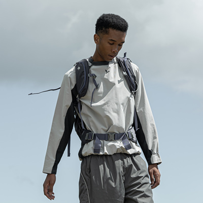 Halcyon 山系户外骑行华夫格反光襟长袖T恤运动风撞色圆领套头衫