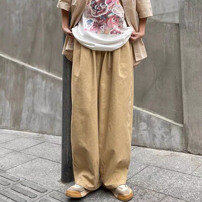 高腰日系复古纯棉阔腿休闲裤