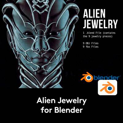 未来科幻外星人Y2K美学3D珠宝头饰Blender模型套装（不带HDRI）