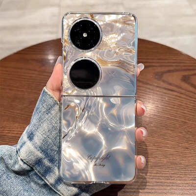 适用华为pocket2手机壳新款HW流水生金p60pocket折叠屏透明小清新S保护套艺术pockets时尚小众p50防摔女